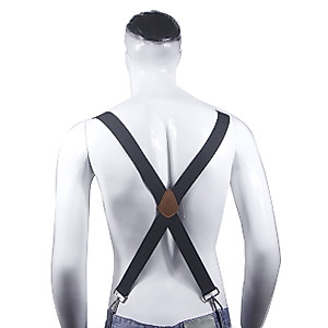 Cedrainy Suspenders For Men 1.4 Inch X Back Wide Suspender Heavy Duty Swivel Belt Loops With 4 Snap Hooks(Black)