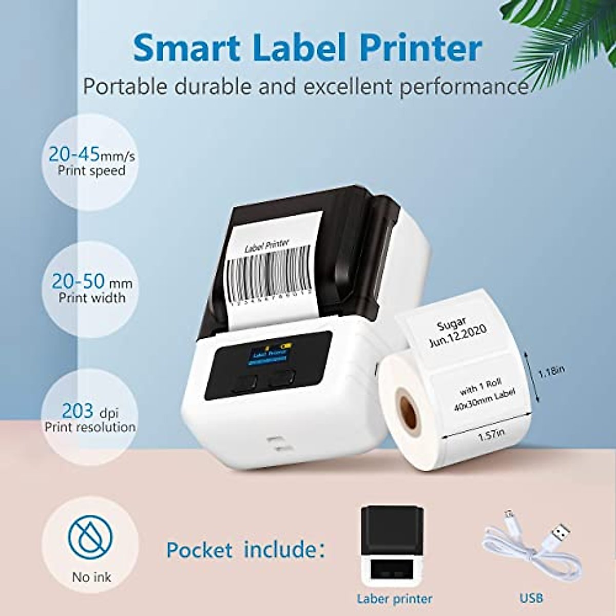 Mini Bluetooth Thermal Label Maker with Multi-Purpose Square Self-Adhesive Label