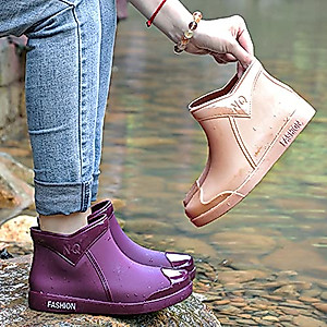 CsgrFagr Ladies Short Rain Boots Waterproof Garden Shoes Non Slip Ladies Comfortable Insole Fashion Lightweight Ankle Rain Boots Scrub Outdoor Work Shoes Rain Shoe Covers Hiking (Purple, 7.5)