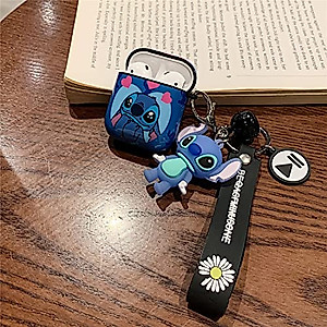 Cute Airpod Case, Airpod 2/1 case Personalise Custom, Airpod Case Cover with Keychain/Lanyard Protective Hard Case Cover Skin Portable Shockproof Cover for Women Girls Wireless Airpod 2 Case (Stich)