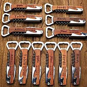 Personalized Wood Bottle Opener Wine Corkscrew, Groomsmen Corkscrew Wedding Party Gifts Engraved Wine Opener Father Day's Gift (Wooden)