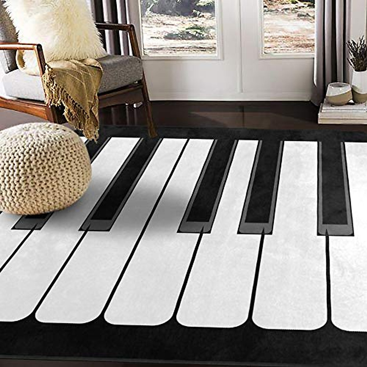 ALAZA Music Piano Keys Black White Area Rug Rugs for Living Room Bedroom 7' x 5'