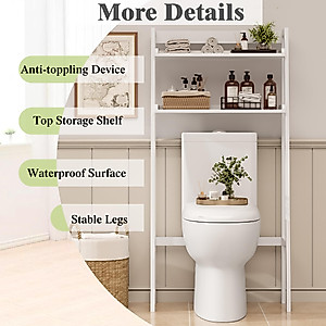HITHOS Over The Toilet Storage Rack, 2-Tier Freestanding Bathroom Organizer, Wooden Bathroom Space Saver Toilet Rack for Home Office, White