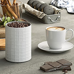 Barnyard Designs White Canister Sets for Kitchen Counter Vintage Kitchen Canisters, Country Rustic Farmhouse Decor for the Kitchen, Coffee Tea Sugar Farmhouse Kitchen Decor, Metal/Bamboo Lid Set of 3