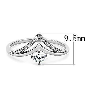 Womens Ring Mountain Top Stainless Steel Ring with AAA Grade CZ in Clear 6
