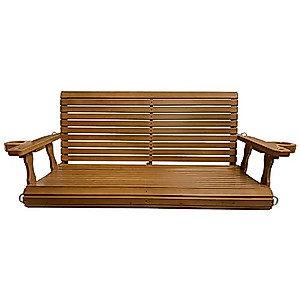 Wooden Porch Swing 2-Seater, Bench Swing with Cupholders, Hanging Chains and 7mm Springs, Heavy Duty 800 LBS, for Outdoor Patio Garden Yard (Brown - 4.5 feet)