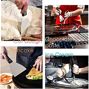 Grill Griddle Scraper Set of 2, Leonyo Stainless Steel Metal Grill Scraper Tool for Flat Top Teppanyaki BBQ, Versatile Scraper for Dough Pancake Pizza Home Baking Cooking, Slant Edge & Dishwasher Safe