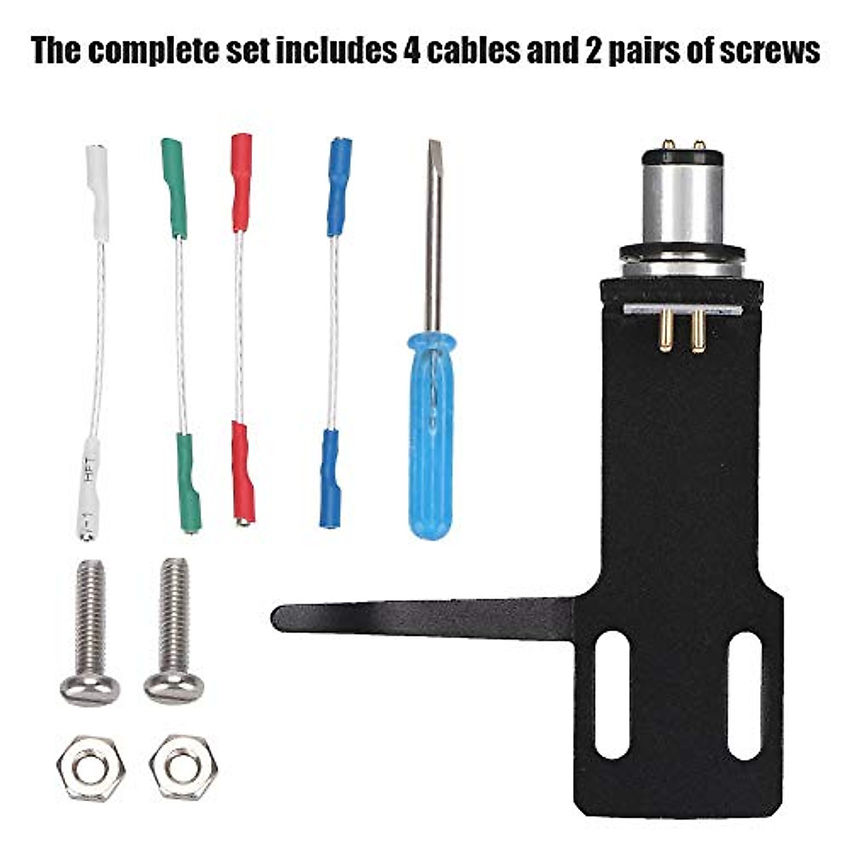 Mugast Phono Headshell Kit,6.4CM Aluminum Alloy Turntable Cartridge Phonograph Player Record Player Headshell,Include 4 Pcs Cables and 2 Pcs Screws (Black)