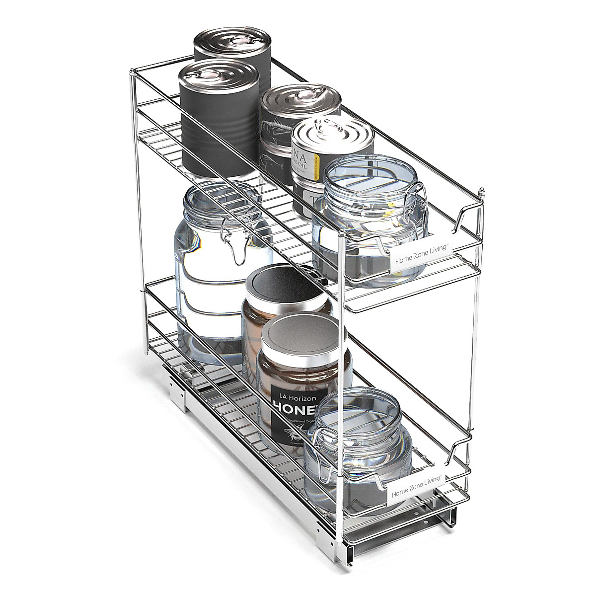 Home Zone Living Pull Out Kitchen Cabinet Organizer with Two Tiers of Storage, 7” W x 20” D
