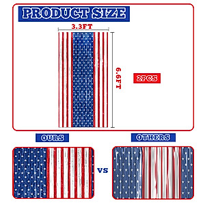 Patriotic Party Decorations, Red White Blue 2 Pack America Tinsel Foil Fringe Curtains Patriotic Backdrop for Independence Day Memorial Day Labor Day Veteran Party Patriotic Party Photo Booth Prop