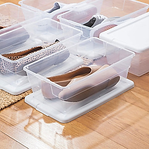 Sterilite 6 Qt Clear Plastic Stackable Storage Bin w/White Latching Lid Organizing Solution, 12 Pack