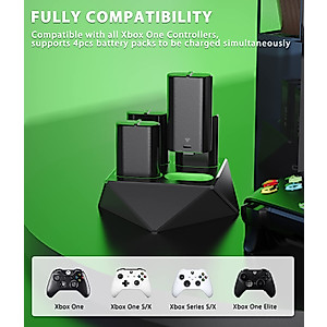 Rechargeable Battery Packs for Xbox Series X|S, 4 x 1200mAh Xbox one Controller Battery Packs, High Capacity Rechargeable Battery with Charger for Xbox One/One S|X/Xbox Series X|S/Elite Controllers