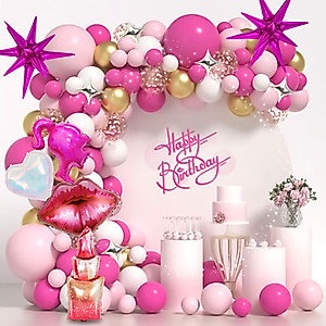 Hot Pink Princess Balloons, 11pcs Huge Lipstick Lips Foil Princess Balloons Party Decoration Photo Backdrop for Girls Birthday Baby Shower Bridal Shower Princess Doll Theme Party Decorations