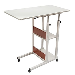 biniliubi C-Shaped Side Table Adjustable, Height Adjustable C Table with Wheels and Storage Shelves for Couch Bed Recliner