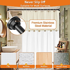 Haryaers Matte Black Shower Curtain Rod, 40-76 Inches No Drilling Adjustable Tension Curtain Rods for Bathroom, Stainless Steel Metal Spring, 1 Inch Diameter, Anti-Slip, No Rust
