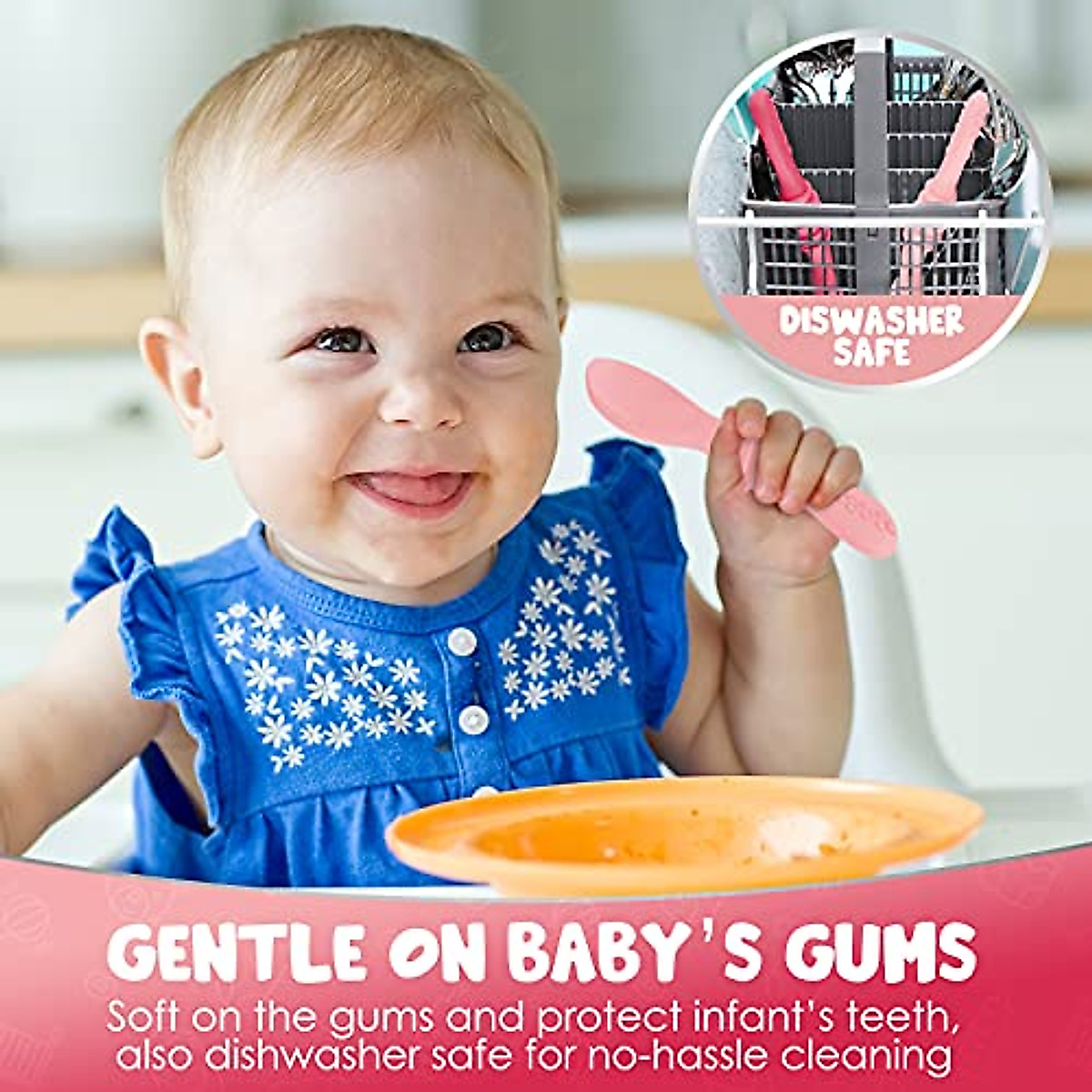 Silicone Baby Spoons for Baby Led Weaning 4-Pack, First Stage Baby Feeding Spoon Set Gum Friendly BPA Lead Phthalate and Plastic Free, Great Gift Set (Pink)