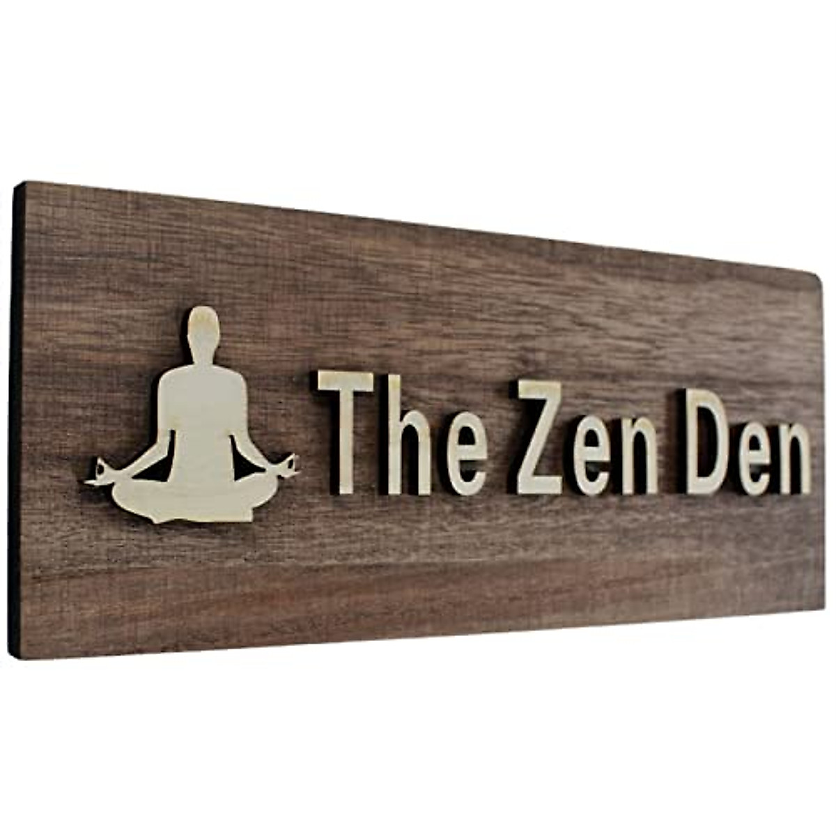 FIREFLYWEB The Zen Den signs Room Decor Meditation in Progress Wall Hanging Sign with Hooks Inspirational Wooden Door Plaque for Yoga Studio Bedroom Decoration (Brown)