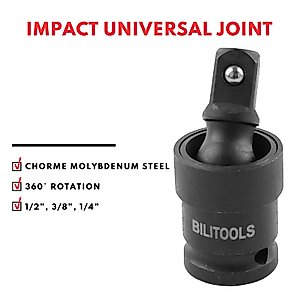 BILITOOLS Socket Adapter Set 17 Piece includes Reducer, Universal Joint Socket Set, Drill Adapter 1/4" 3/8" 1/2"