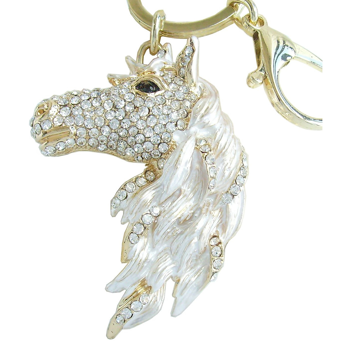 Sindary Austrian Crystal Art Style 2.76" Horse Keychain Pendant K6535 (Gold-Tone Clear)