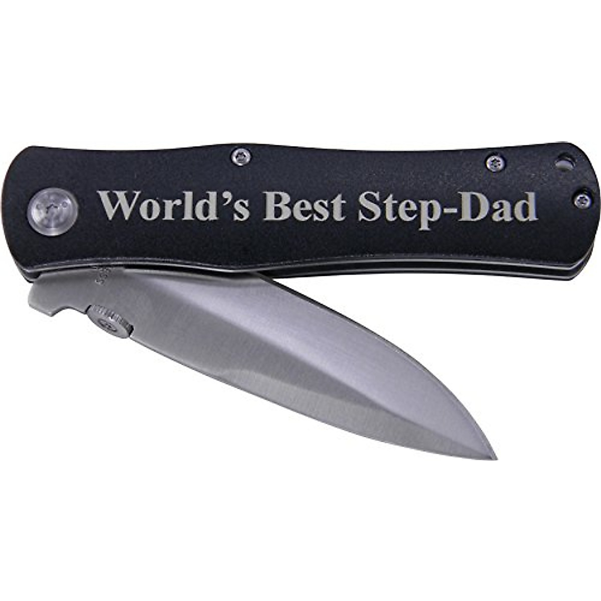 World's Best Step-Dad Folding Pocket Knife with Pocket Clip - (Black Handle)