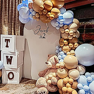 Blue Brown Balloon Garland Double Stuffed Blush Balloon Arch Kit Latex Tan Balloons For Teddy Bear Baby Shower Neutral Birthday Graduation Party Anniversary luau Boho Safari Decorations