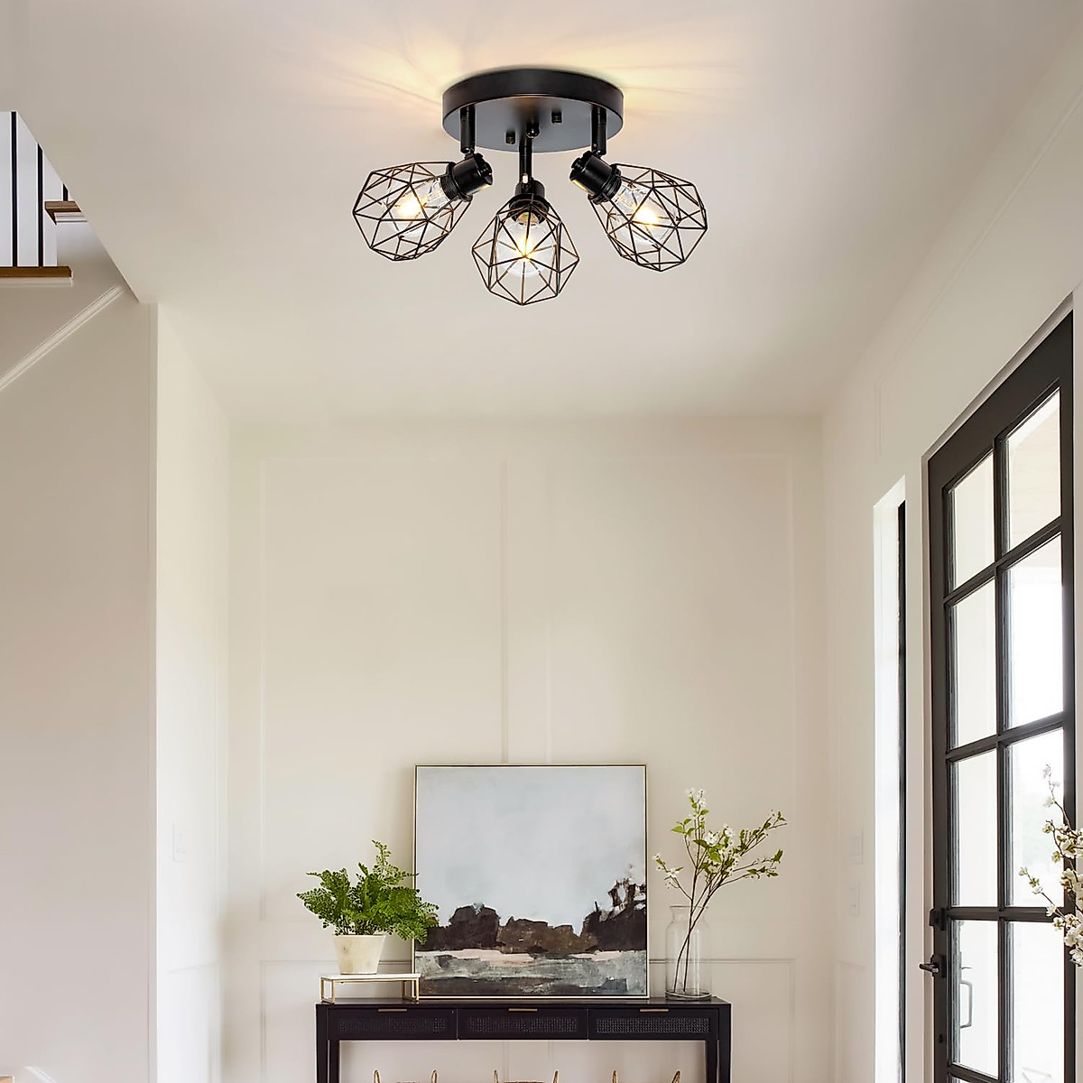 Mlihove Kitchen Light Fixtures Ceiling Mount Black Multi-Directional Modern Flush Mount Ceiling Light Fixture 3 Lights, Adjustable Ceiling Lamp for Kitchen Hallway Dining Room Entryway