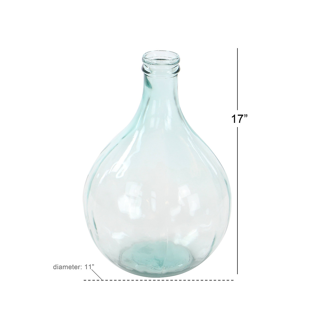 Deco 79 Recycled Glass Handmade Decorative Vase Spanish Bottle Centerpiece Vase, Flower Vase for Home Decoration 11" x 11" x 17", Blue