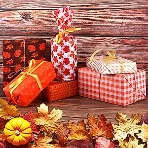SANNIX 100 Sheet Fall Thanksgiving Tissue Paper, Pumpkin Maple Leaves Plaid Dots Crafts Paper Orange Yellow Autumn Wrapping Paper for Fall Harvest Thanksgiving Gift Wrapping Decorations (10 Design)