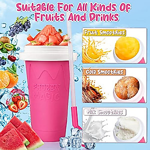 Slushie Maker Cup,FUROLD DIY Slushies Cup Frozen Magic Squeeze Cup Slush Cup Smoothies Double Layers , Homemade Slushie Machine w/ Straw and Spoon, Ice Cream Maker Cool Stuff Birthday Gifts for Kids(Blue+Pink)