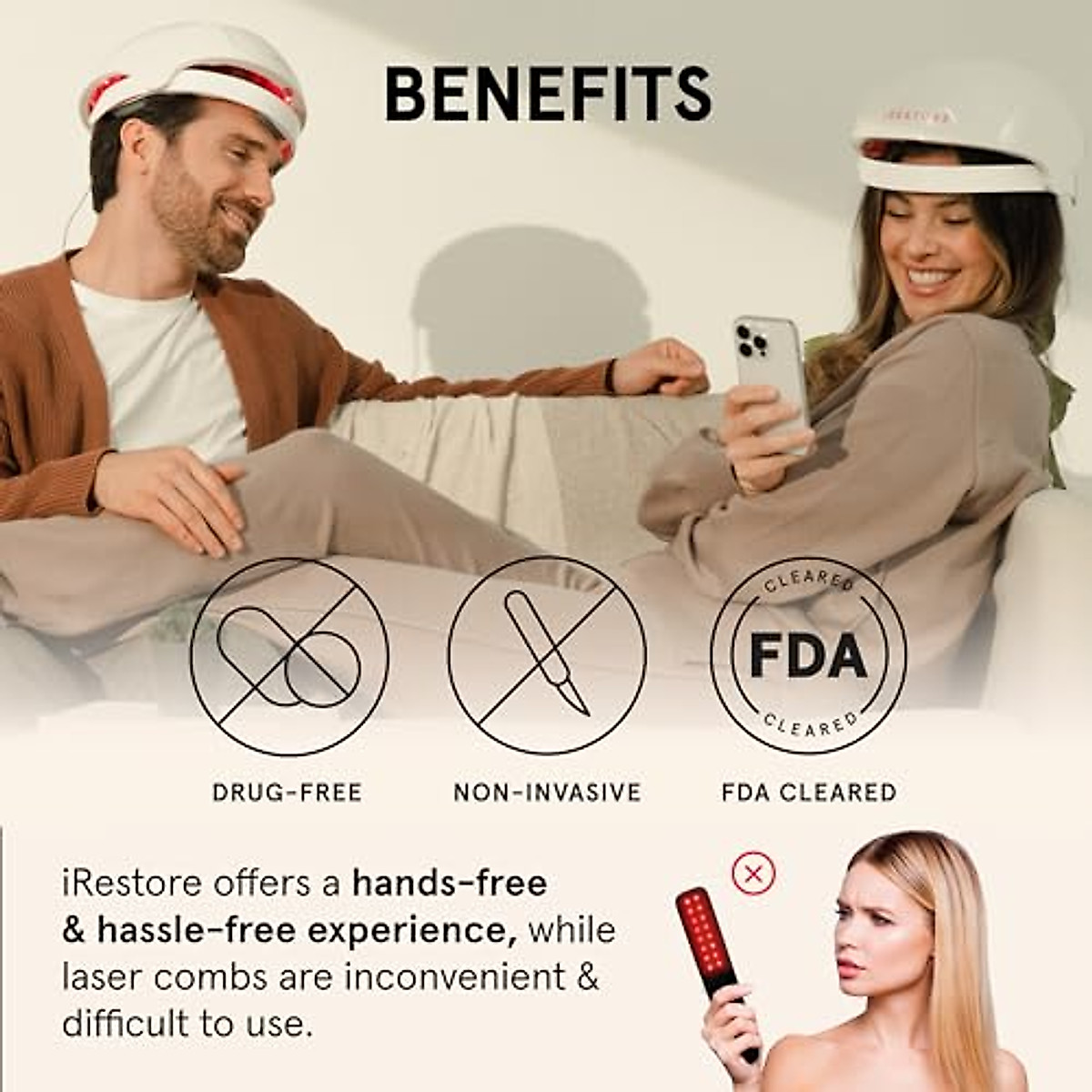 iRestore Essential Laser Hair Growth System + Rechargeable Battery Pack - FDA Cleared Hair Growth for Men & Hair Loss Treatments for Women with Thinning Hair, Hair Regrowth for Women