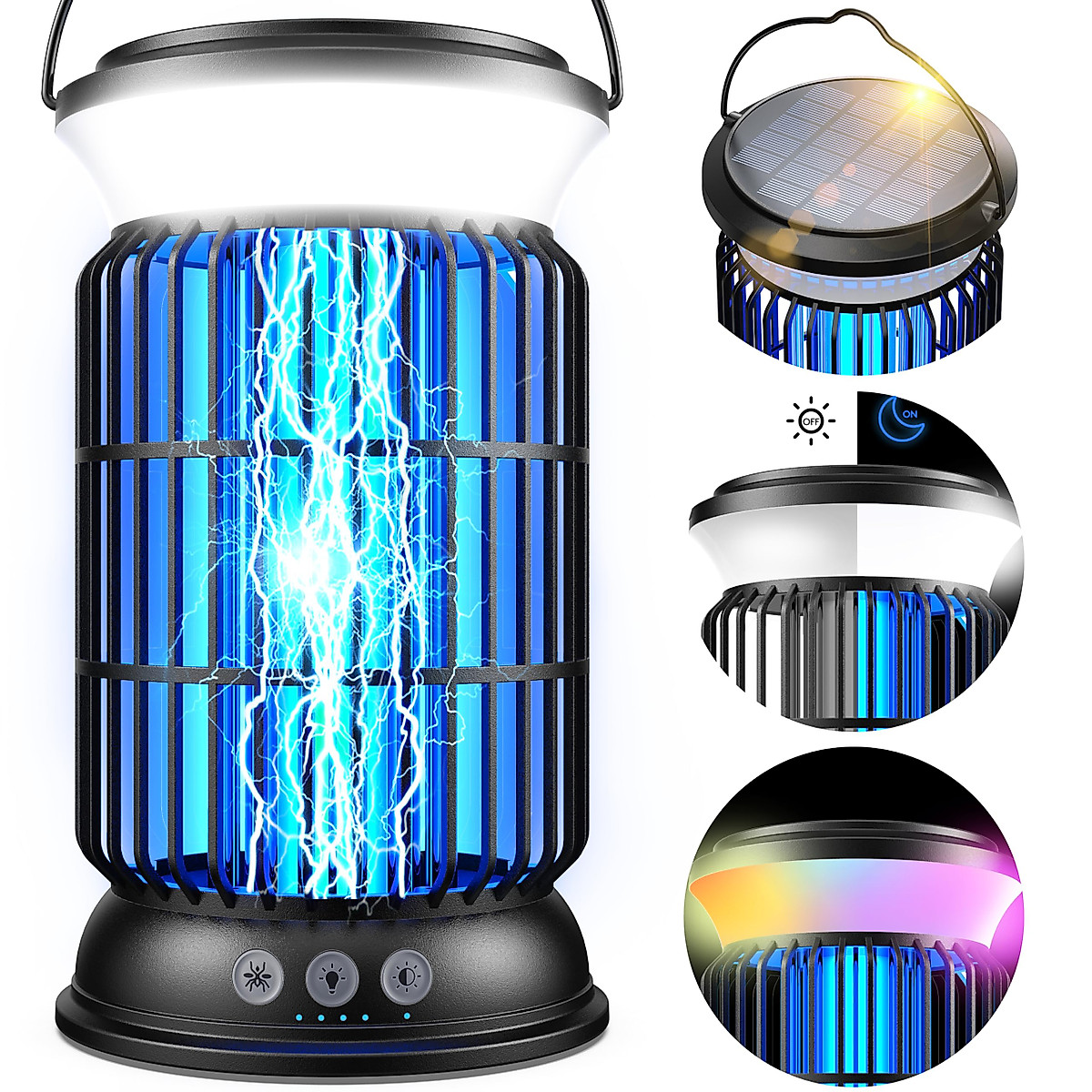Solar Bug Zapper Outdoor, 4200V Effective Mosquito Zapper, Cordless Bug Zapper Outdoor, 4000mAH Rechargeable Fly Zapper, 4 Modes Insect Zapper for Patio, Porch, Kitchen, Bedroom