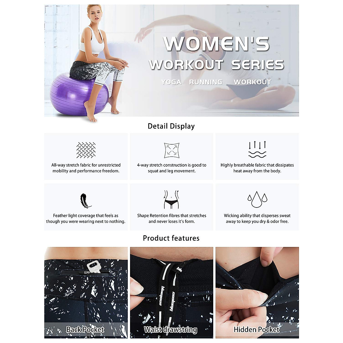 COOLOMG Women Yoga Pants Running Tights Low Rise Leggings Workout Gym with Hidden Pockets