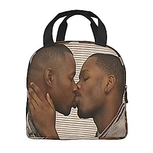 Two Black Men Kissing Meme Reusable Insulated Lunch Bag For Women Men Waterproof Tote Lunch Box Thermal Cooler Lunch Tote Bag For Work Office Travel Picnic