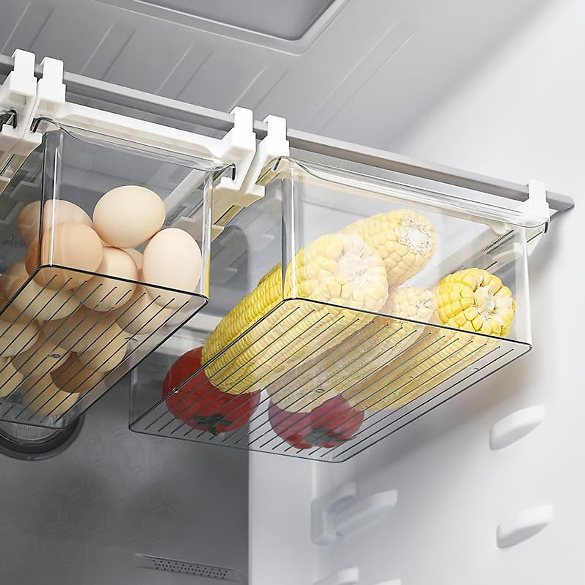 beogan Hanging Refrigerator Storage Drawers,Transparent Plastic Refrigerator Organizing Storage Boxes,Fresh-Keeping Boxes,Refrigerator Storage Containers For Fruits,Vegetables,And Meat