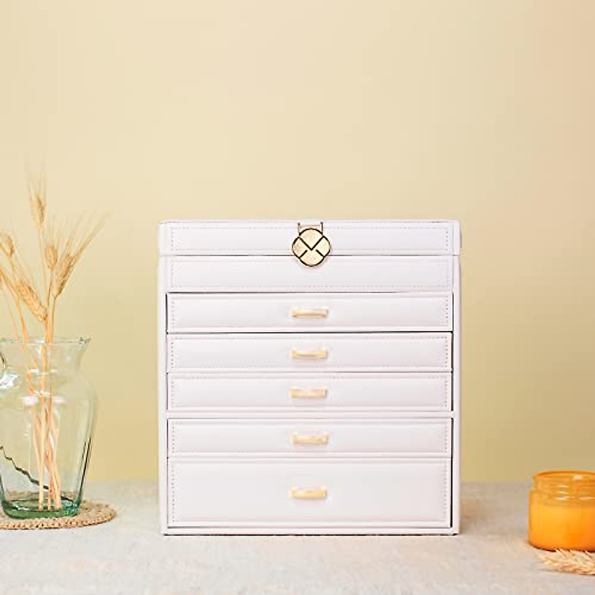 Vlando 6 Tier Large Jewelry Storage Box with Mirror, Huge Jewelry Box Organizer Storage of Necklace Ring Earring Bracelets Watches (White)