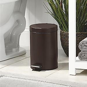 mDesign Metal/Steel 3.2 Gallon/12 Liter Round Step Trash Can with Lid, Foot Pedal Waste Basket, Garbage Bin with Removable Liner Bucket; for Bathroom, Office; Holds Trash, Recycling - Bronze