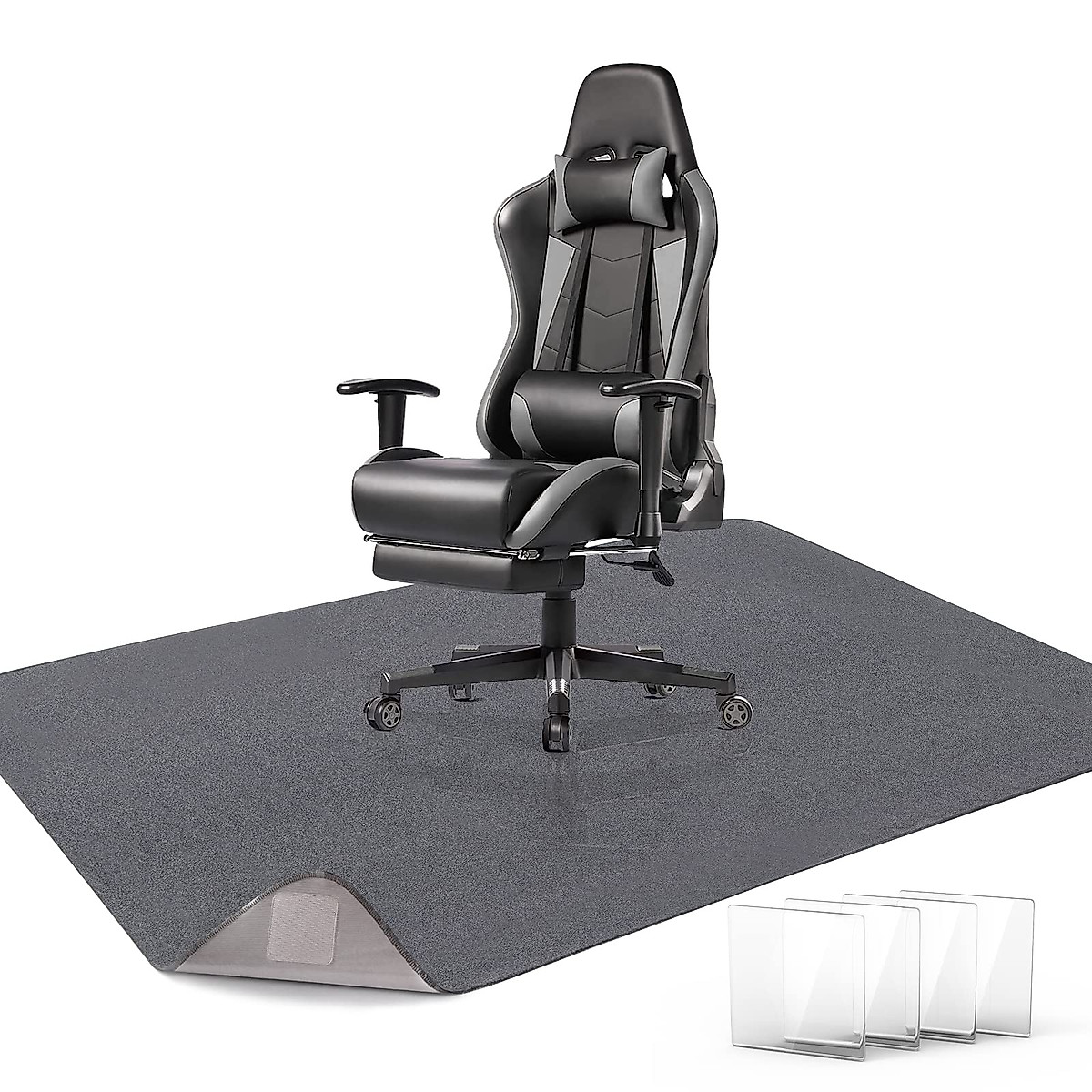 Office Chair Mat for Hardwood Floor & Tile Floor, 48" × 35" Computer Desk Chair Mat for Gaming, Low-Pile Desk Rug, Large Anti-Slip Floor Protector Mat for Rolling Chair, Washable Reusable - Stickers