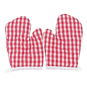 Angoily BBQ Gloves 2pcs Oven Gloves Plaid Oven Mitts Heat Resistant Cooking Gloves Hot Pads Hand Protector for Kids Cooking Baking Grilling Grill Gloves