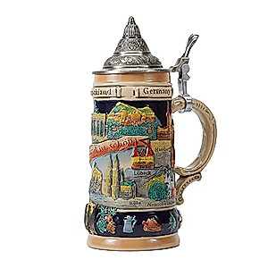 HAUCOZE Beer Stein Mug German Landmark Stanley Drinking Mug with Lid for Man 0.6 Liter
