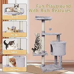 FISH&NAP US15H Cat Tree Cat Tower Cat Condo Sisal Scratching Posts with Jump Platform Cat Furniture Activity Center Play House Grey