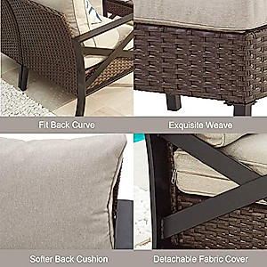 PatioFestival Rattan Armless Chair Wicker Patio Chairs Non-Armrest Sofa with Cushion Outdoor Metal Frame Furniture for Garden Porch Poolside Balcony