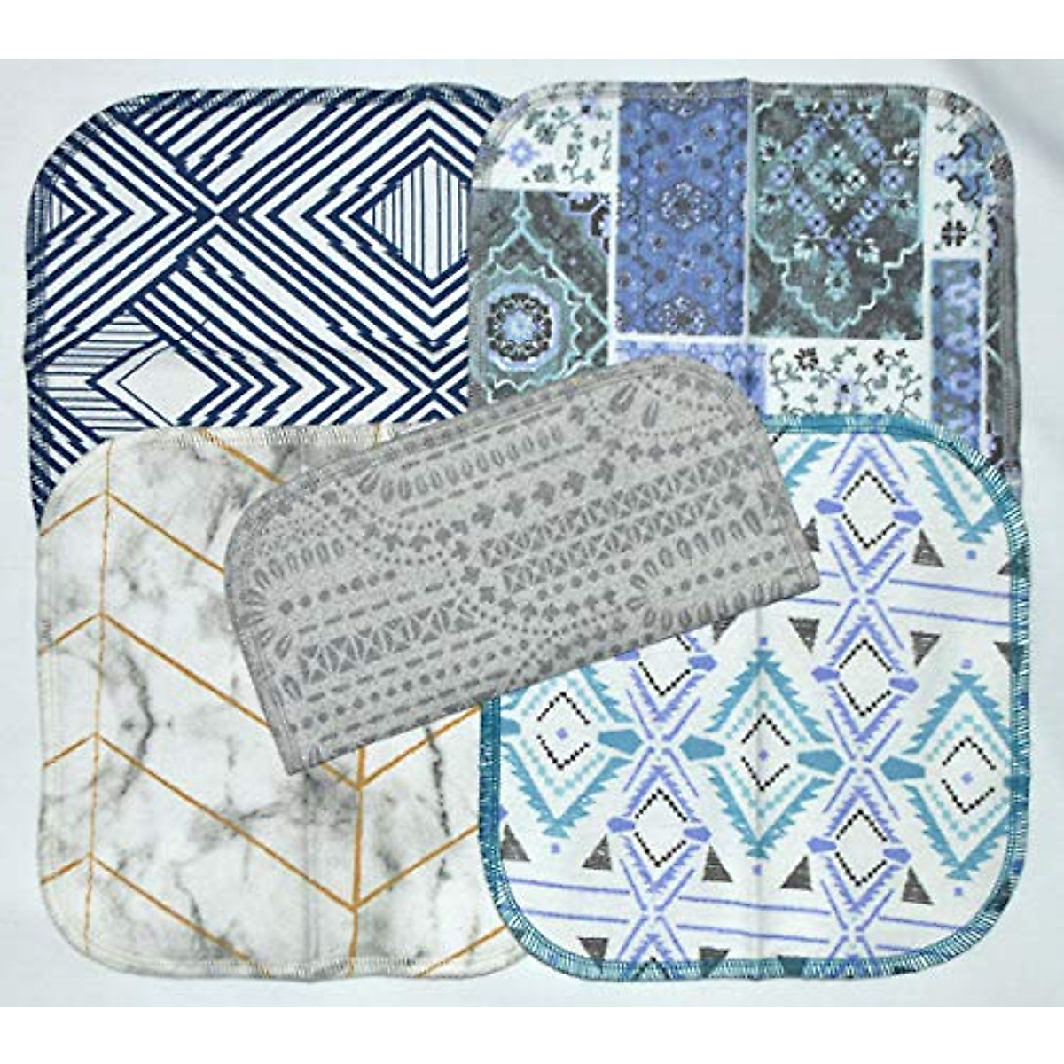 2 Ply Moroccan Tile Flannel Washable Kids Lunchbox Napkins 8x8 inches 5 Pack - Little Wipes (R) Flannel