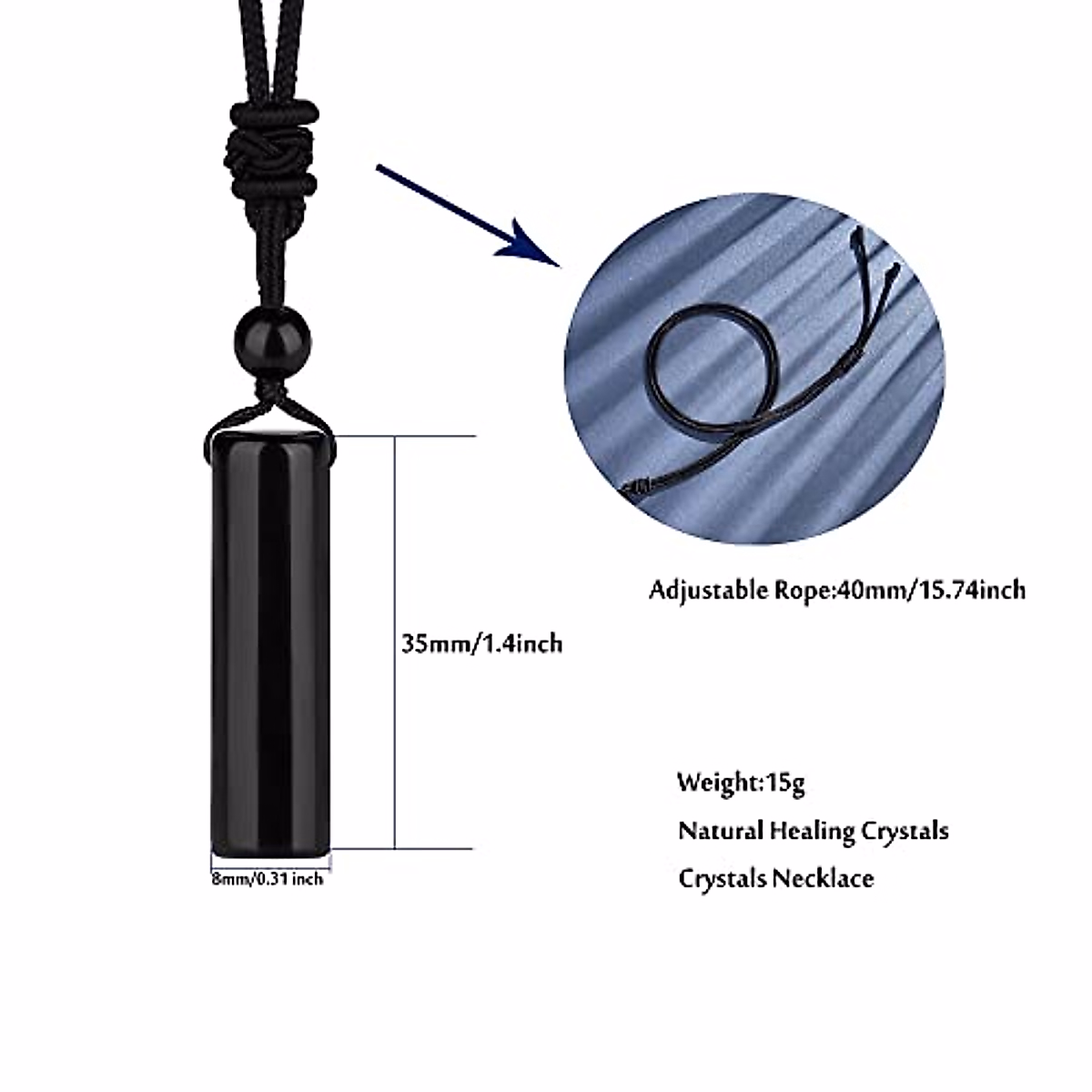 YATOJUZI Obsidian Crystal Necklace Cylindrical Pendant Necklaces Adjustable Rope Healing Crystals Stone Natural Gemstone Necklace Reiki Enger Quartz Jewelry for Women Men