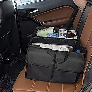 JiatuA Car Trunk Organizer, Trunk Organizer for SUV, 8 Pocket Backseat Trunk Organizer, Waterproof, Dust-proof, Durable Foldable Cargo Net Storage for More Trunk Space with Adjustable Straps, Black