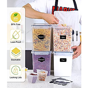 Pantry Organization and Storage Set 4 Pieces Kitchen Containers with Lids Large 5.2L Dry Food Storage Containers Airtight Bulk Plastic Flour Sugar Containers with Measuring Spoon,Labels