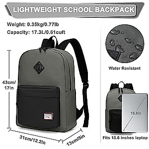 Kasqo Lightweight School Backpack, Water-Resistant Casual College Bookbag for Men Women Teen Girls Boys, Gray and Black