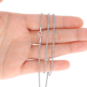 Nuragold 14k White Gold Dainty 1.5mm Rope Chain Diamond Cut Womens Mens Pendant Necklace, 14" 16" 18" 20" 22" 24" 26"