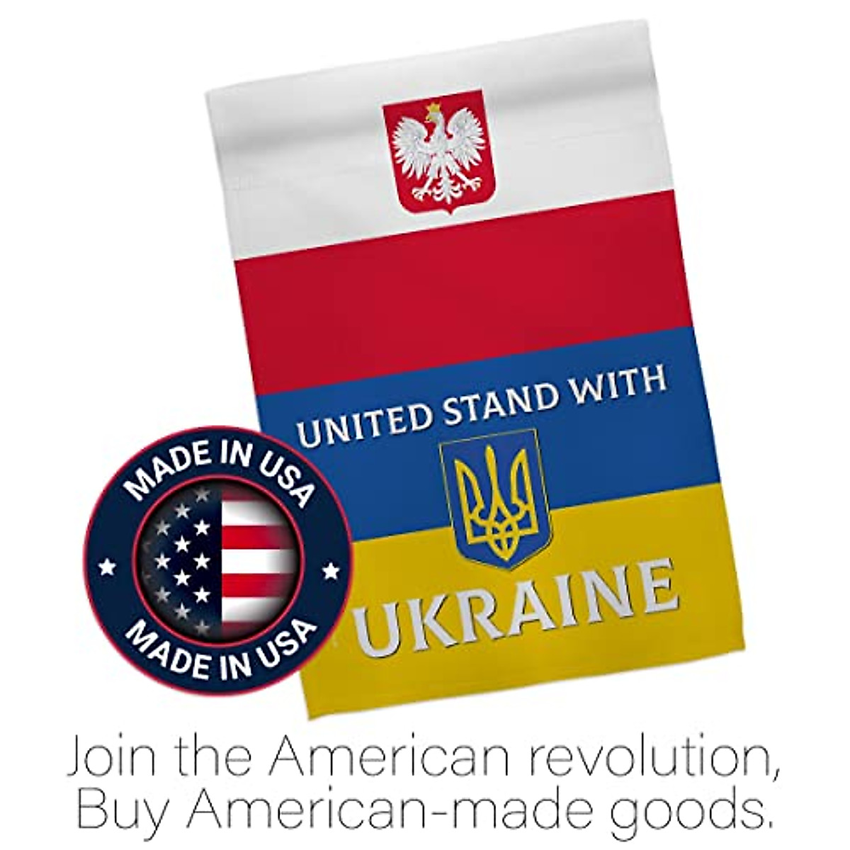 Ukraine Flag Poland Stand with Ukraine House Flag Dowel Set Support Cause Ukrainian Decoration Banner Small Garden Yard Gift Double-Sided, Made in USA