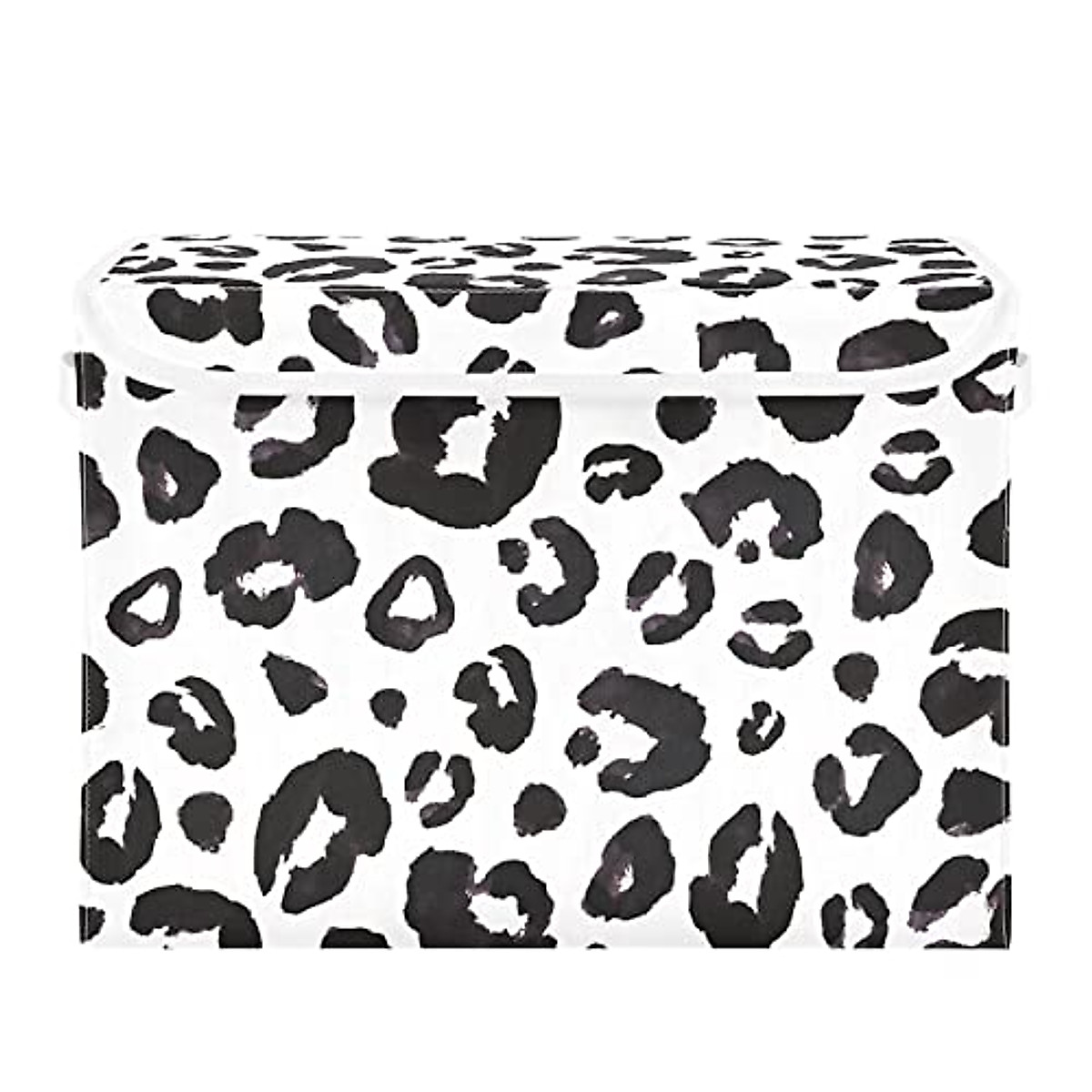 SUABO Leopard Print Cheetah Black White Storage Bin with Lid Large Oxford Cloth Storage Boxes Foldable Home Cube Baskets Closet Organizers for Nursery Bedroom Office