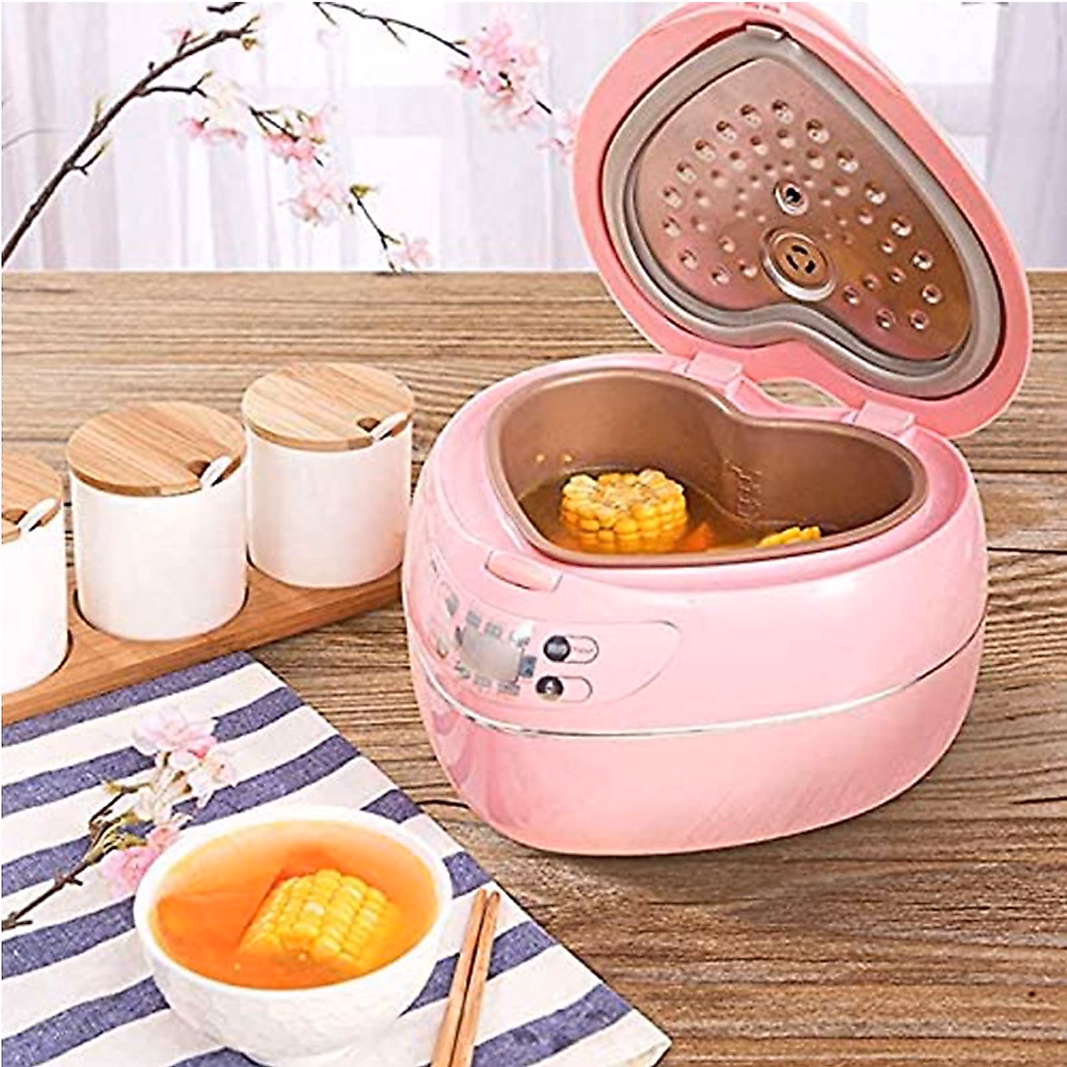 KHXJYC Peach Heart-Shaped Rice Cooker, Steamer with Household Insulation Function (1.8L), Non-Stick Pot, Constant Temperature Insulation, 300W Rice Cooker,#1